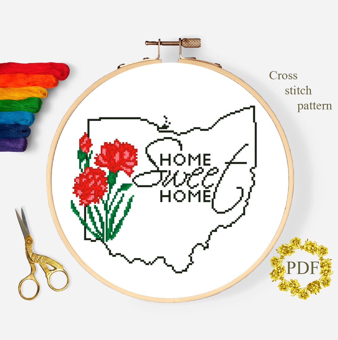 Ohio State Flower Modern Cross Stitch Pattern PDF, USA Map Counted ...