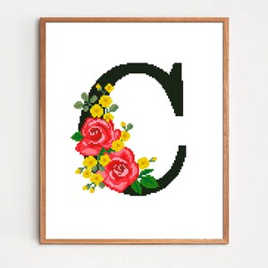 Letter C Modern Cross Stitch Pattern PDF, Monogram Floral Counted Cross ...