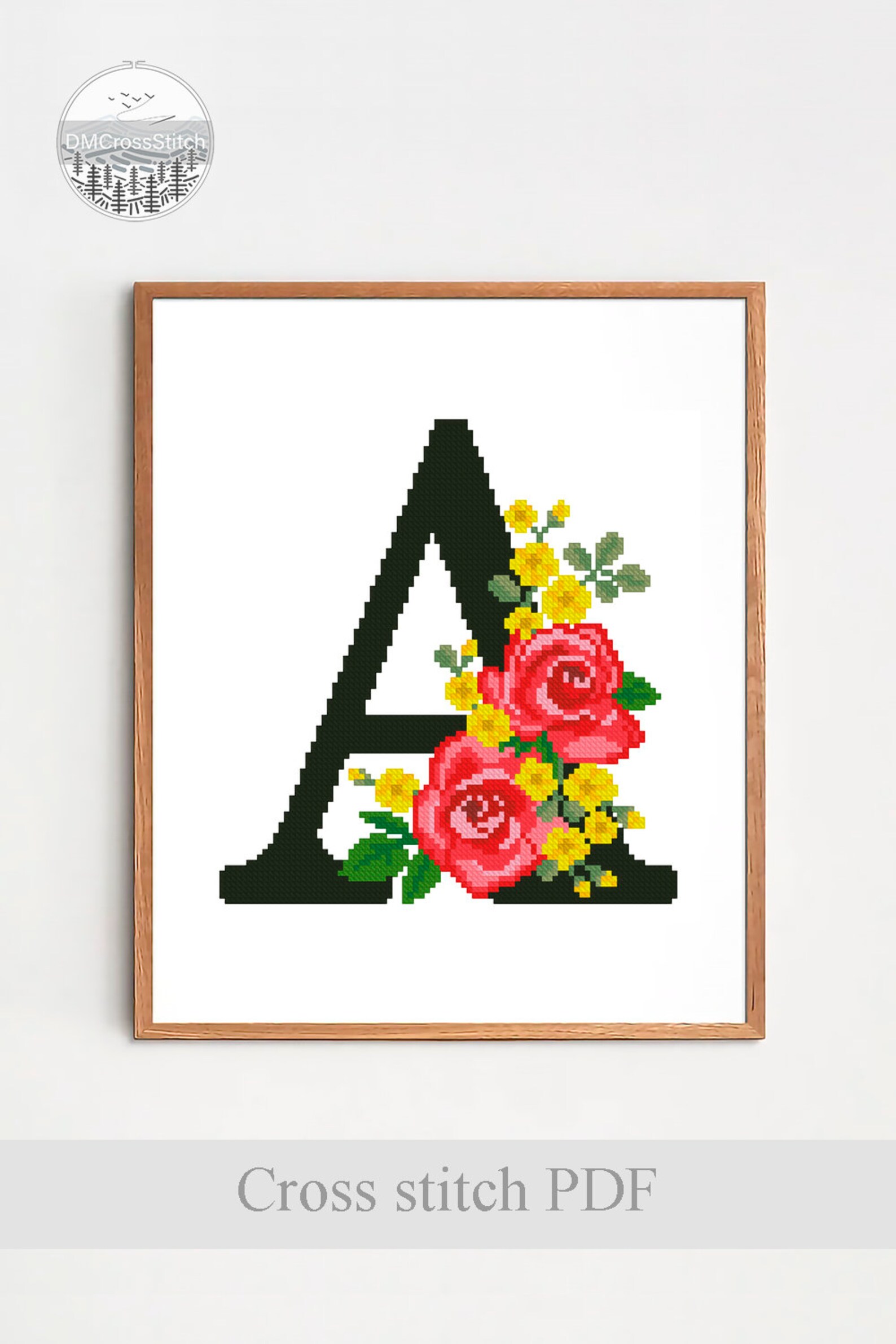 Letter A Modern Cross Stitch Pattern PDF Monogram Floral - Etsy