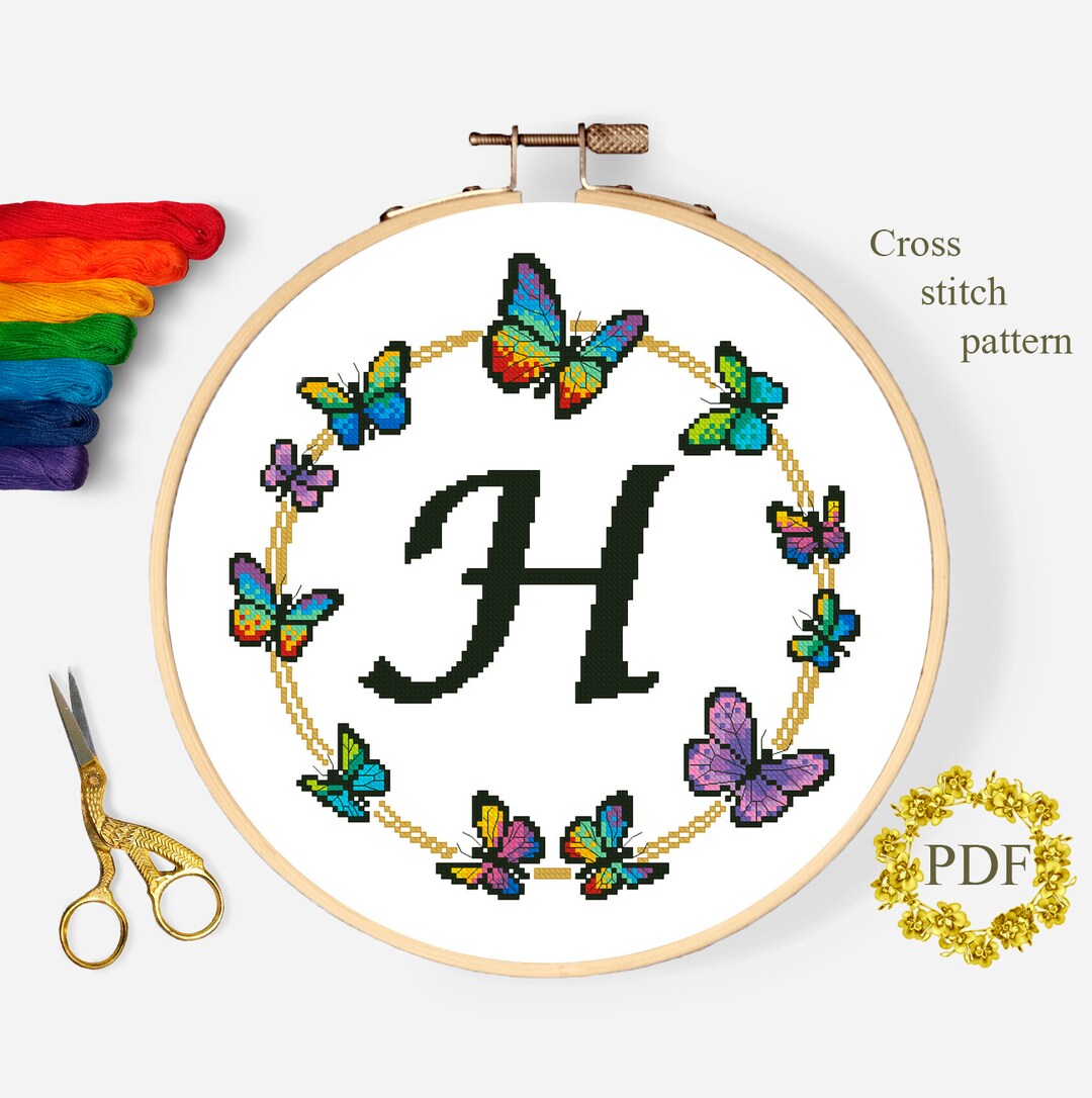 Letter H Modern Cross Stitch Pattern PDF, Monogram Baby Counted Cross ...