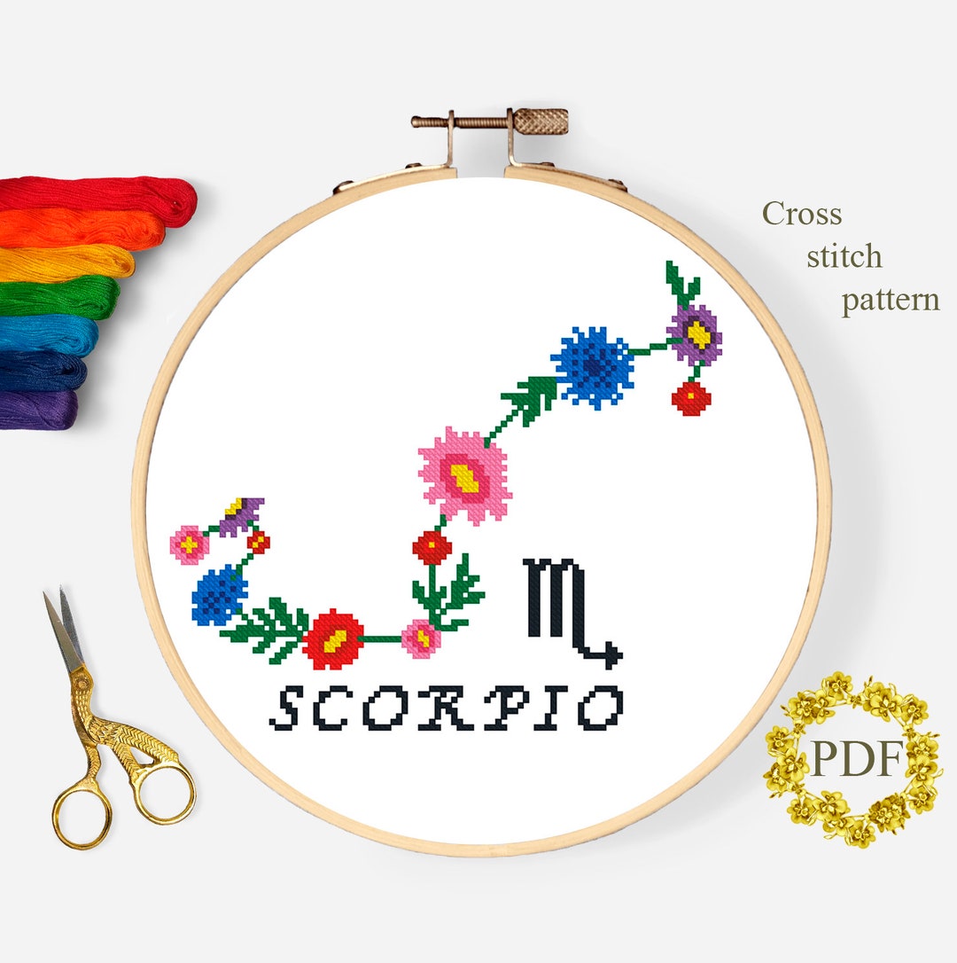 Scorpio Modern Cross Stitch Pattern PDF, Zodiac Sign Counted Cross ...