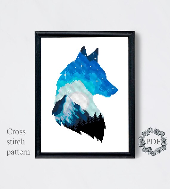 Wolf Silhouette Modern Cross Stitch Pattern PDF Mountain | Etsy
