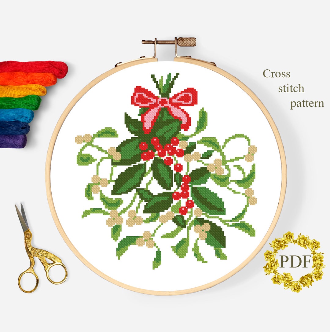 Mistletoe Kisses Modern Cross Stitch Pattern PDF, Christmas Counted ...