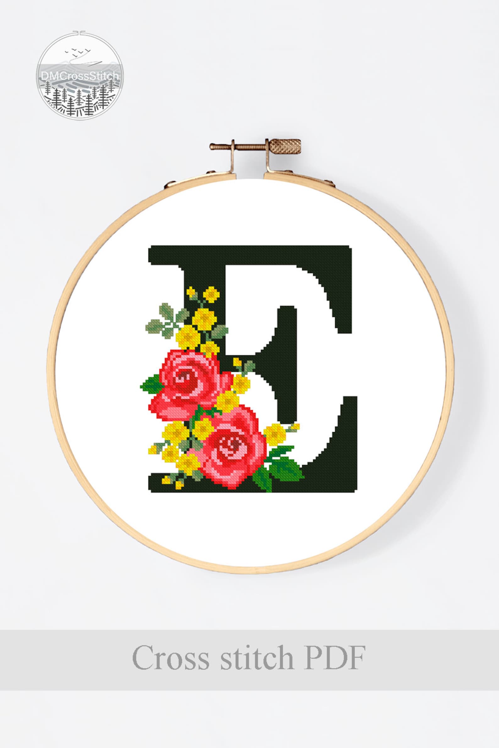 Letter E Modern Cross Stitch Pattern PDF Monogram Floral - Etsy