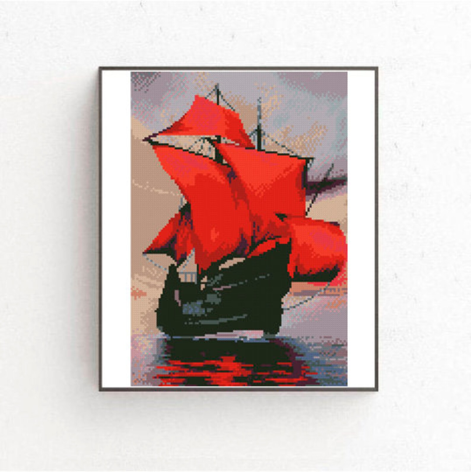 Ship Scarlet Sails Modern Cross Stitch Pattern PDF, Sea Landscape ...
