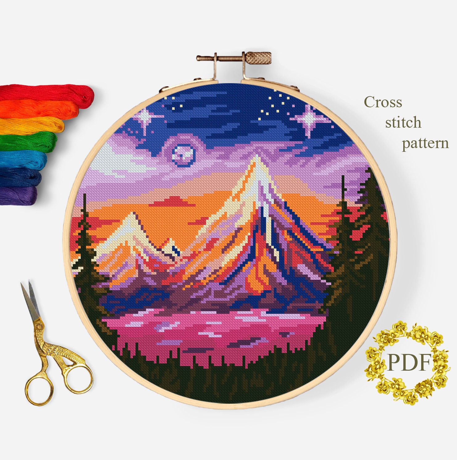 Mountains Modern Cross Stitch Pattern PDF Landscape Counted - Etsy Canada