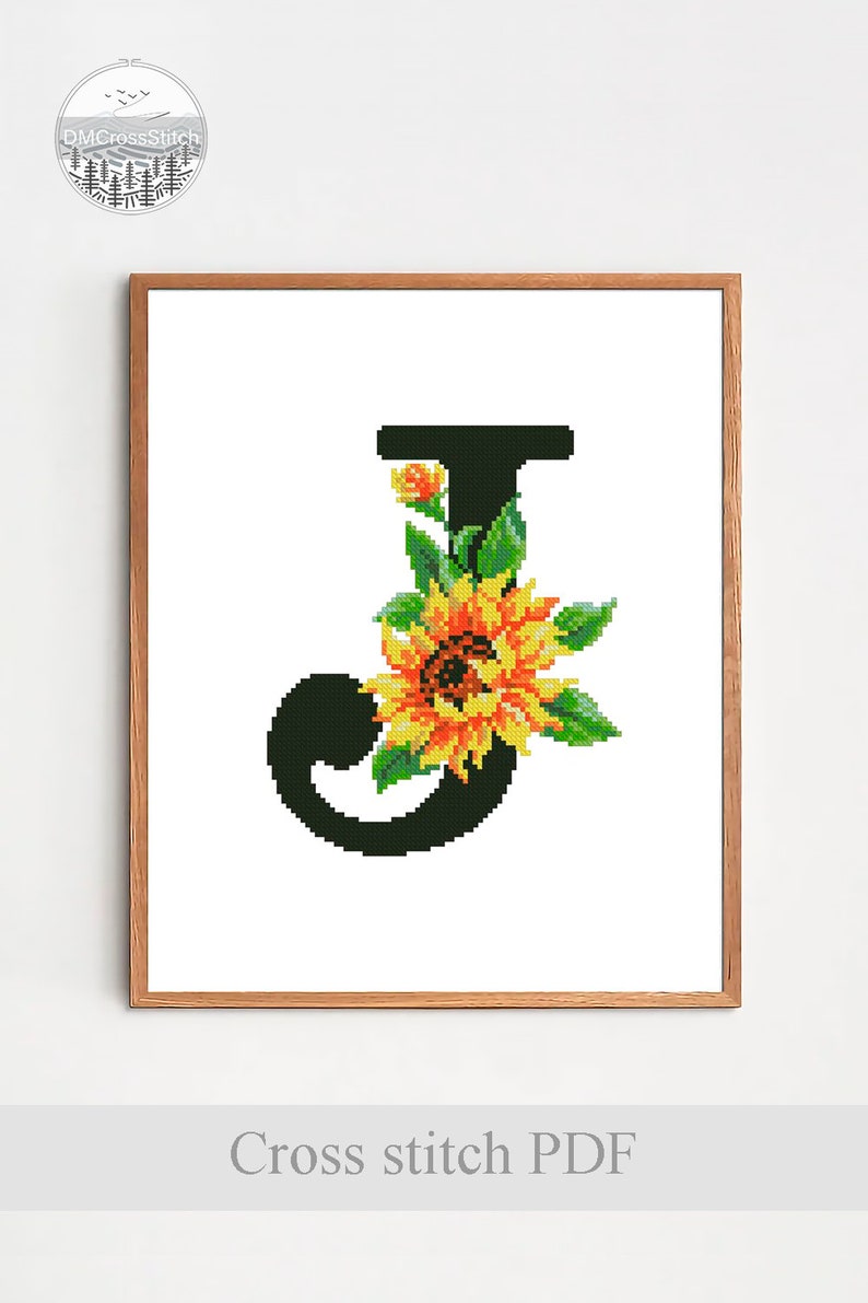 Letter J Modern Cross Stitch Pattern PDF, Monogram Floral Counted Cross ...
