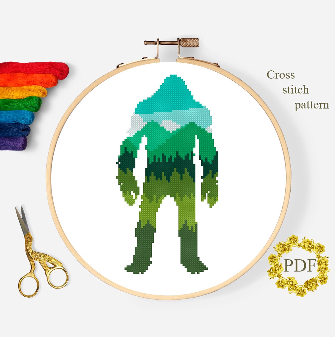 Bigfoot Modern Cross Stitch Pattern PDF Sasquatch Counted - Etsy