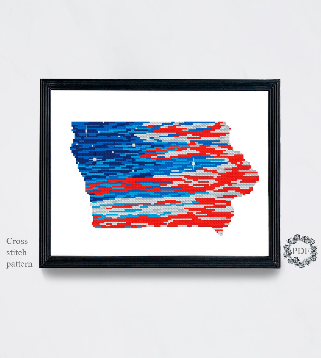 Iowa State Map Modern Cross Stitch Pattern PDF American Flag | Etsy