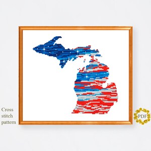 Michigan State Map Modern Cross Stitch Pattern PDF, American Flag ...