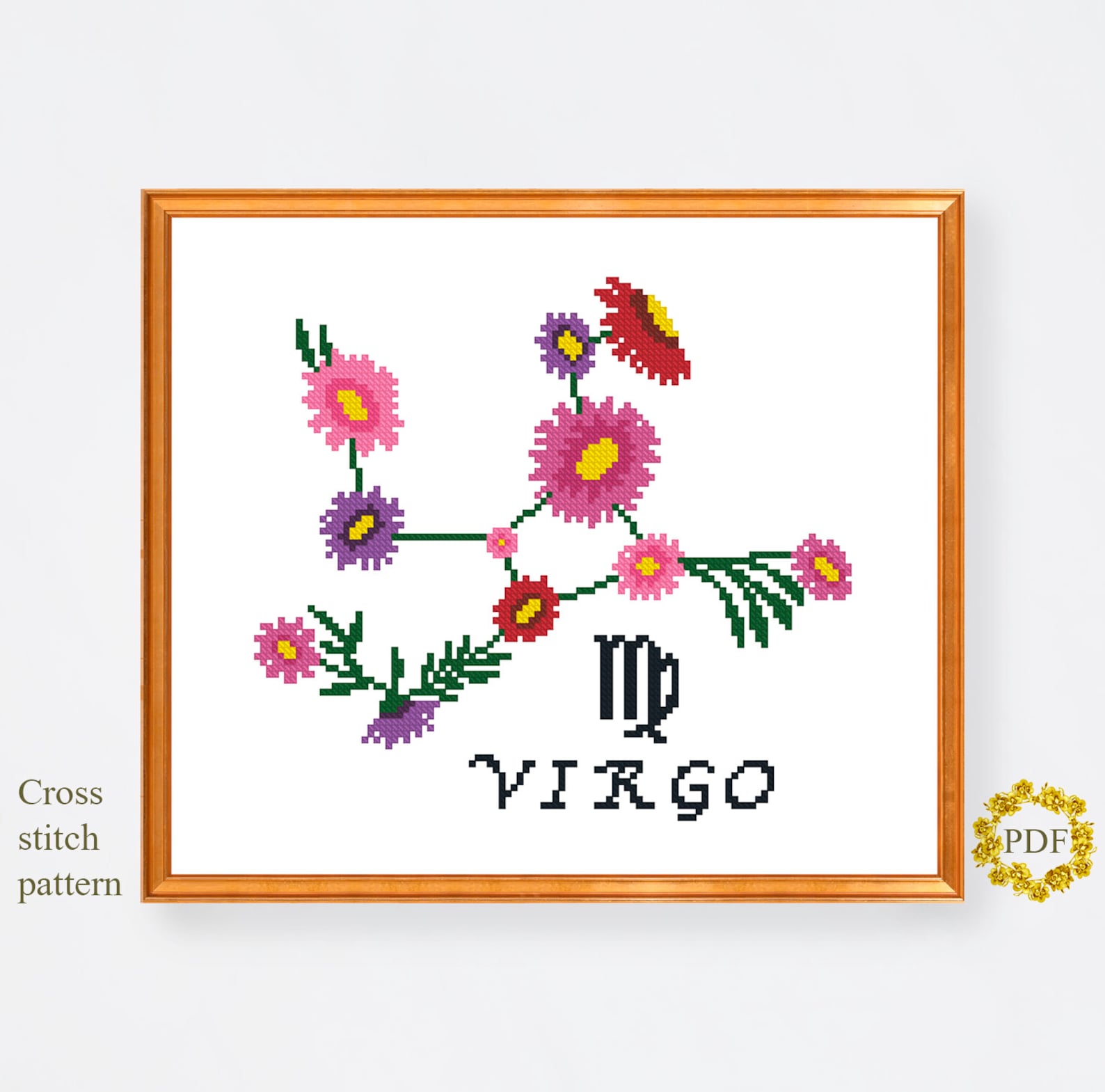 Virgo Modern Cross Stitch Pattern PDF Zodiac Sign Counted - Etsy