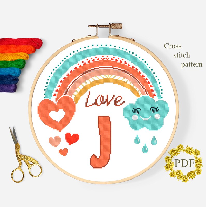 Letter J Modern Cross Stitch Pattern PDF Monogram Baby - Etsy