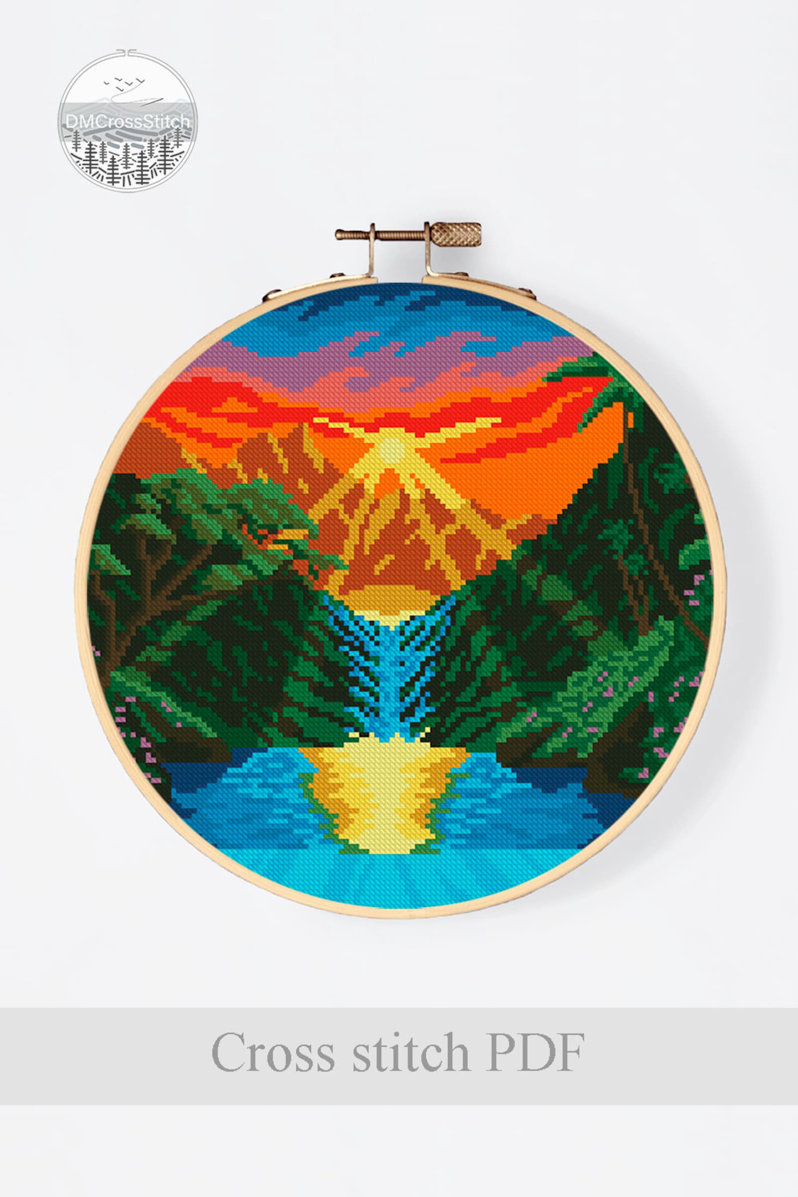 Waterfall Modern Cross Stitch Pattern PDF Landscape Counted | Etsy