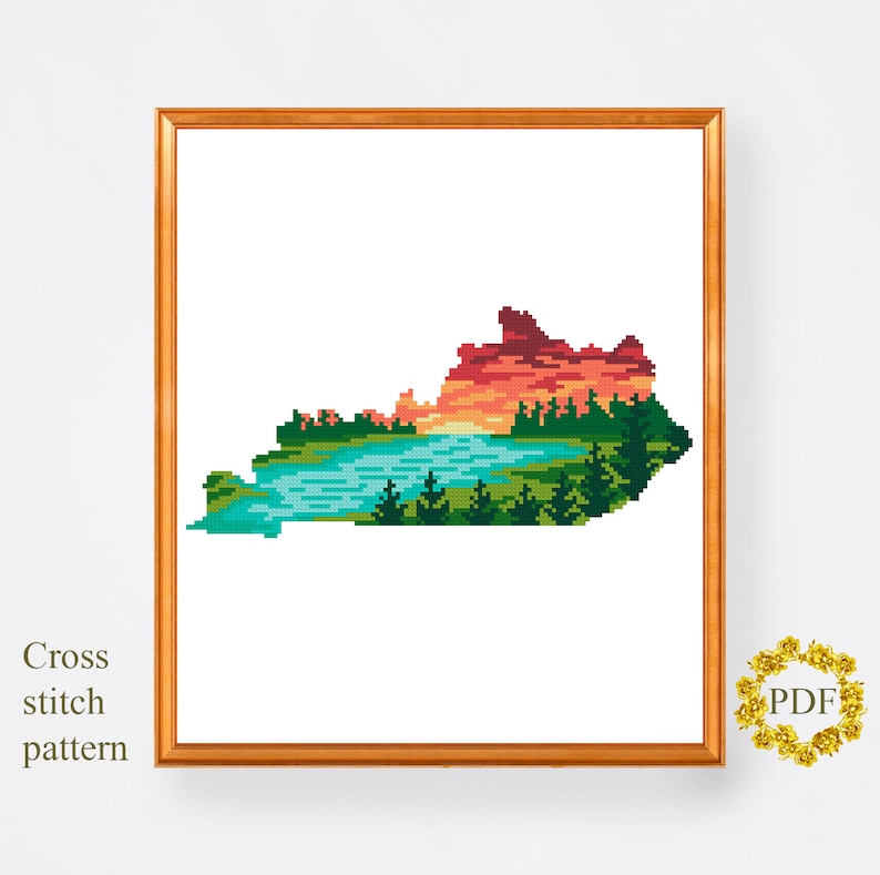 Kentucky State Modern Cross Stitch Pattern PDF Map USA | Etsy