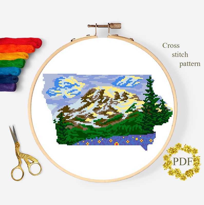 Iowa State Map Modern Cross Stitch Pattern PDF Landscape - Etsy