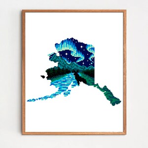 Alaska State Modern Cross Stitch Pattern PDF, Landscape USA Map Counted ...
