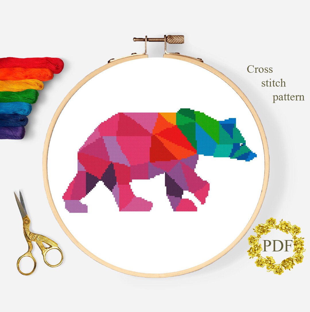 Geometric Bear Modern Cross Stitch Pattern PDF, Polygonal Animal ...