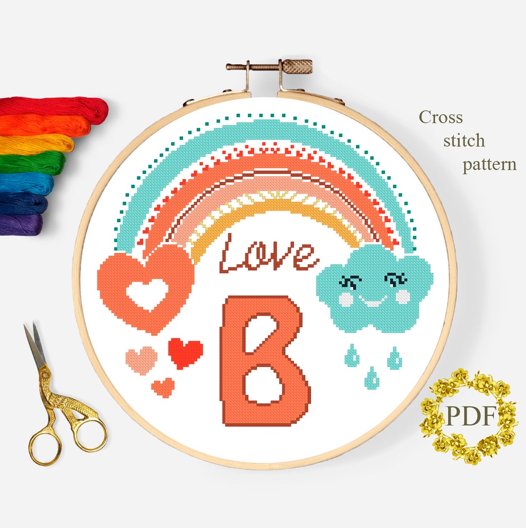 Letter B Modern Cross Stitch Pattern PDF, Monogram Counted Cross Stitch ...