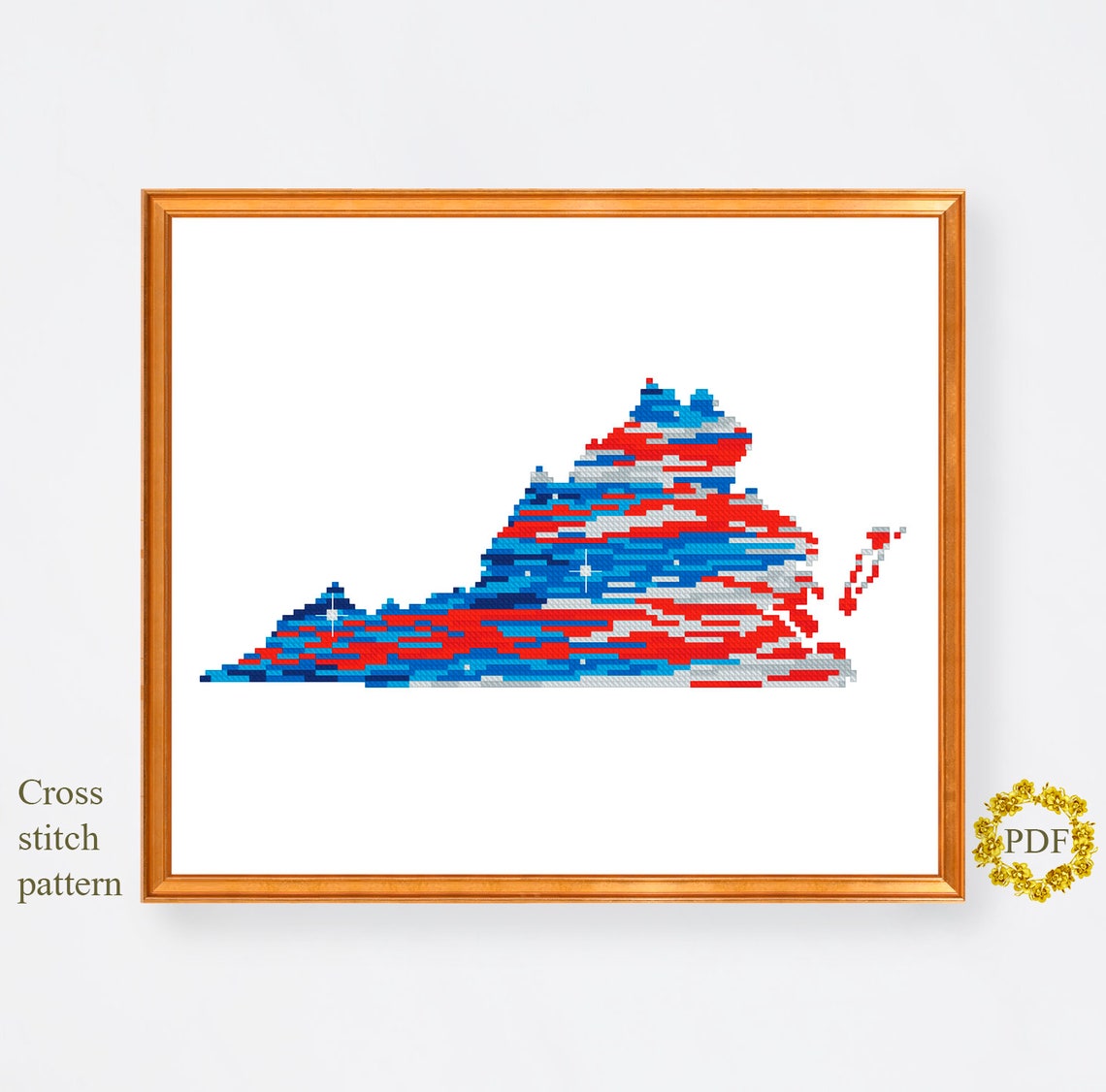 Virginia State Map Modern Cross Stitch Pattern PDF American - Etsy