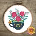 Love Tea Cup Modern Cross Stitch Pattern PDF Flowers Counted - Etsy