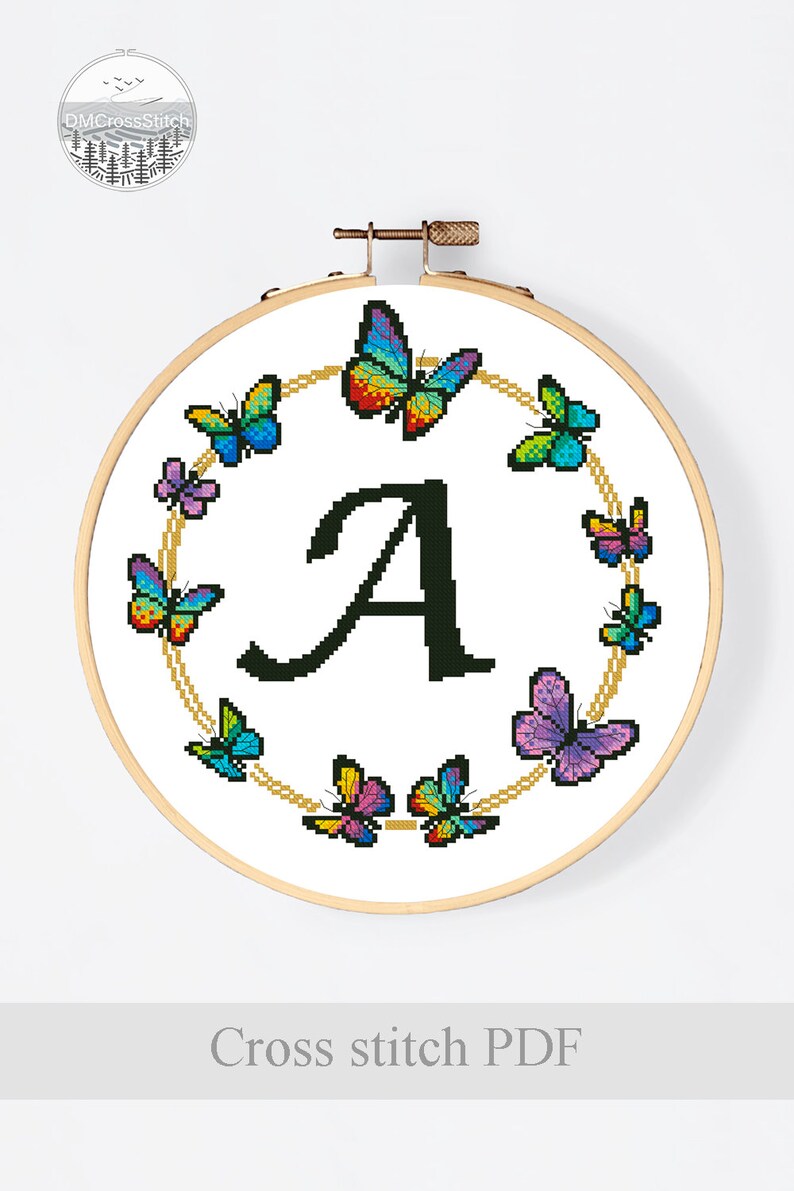 Letter A Modern Cross Stitch Pattern PDF Butterfly Cross | Etsy
