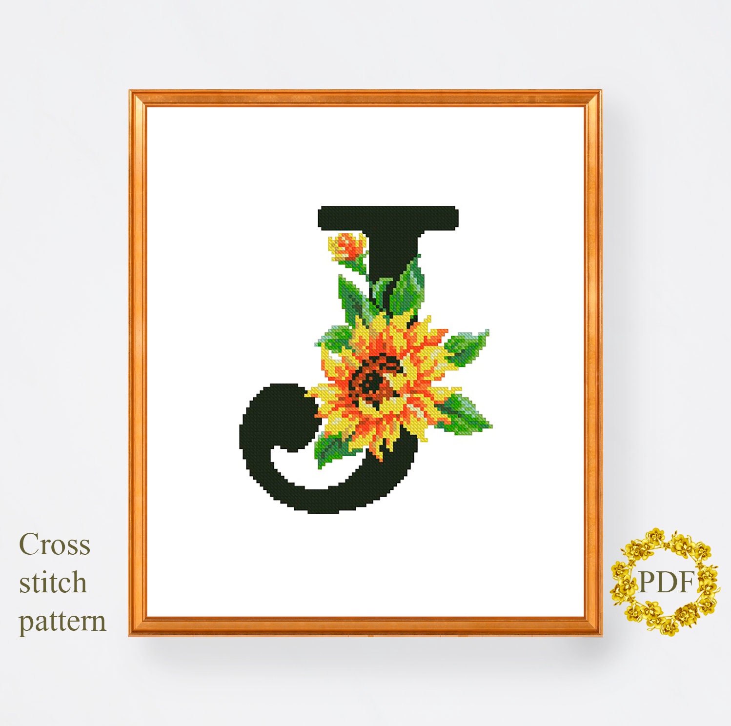 Letter J Modern Cross Stitch Pattern PDF, Monogram Floral Counted Cross ...