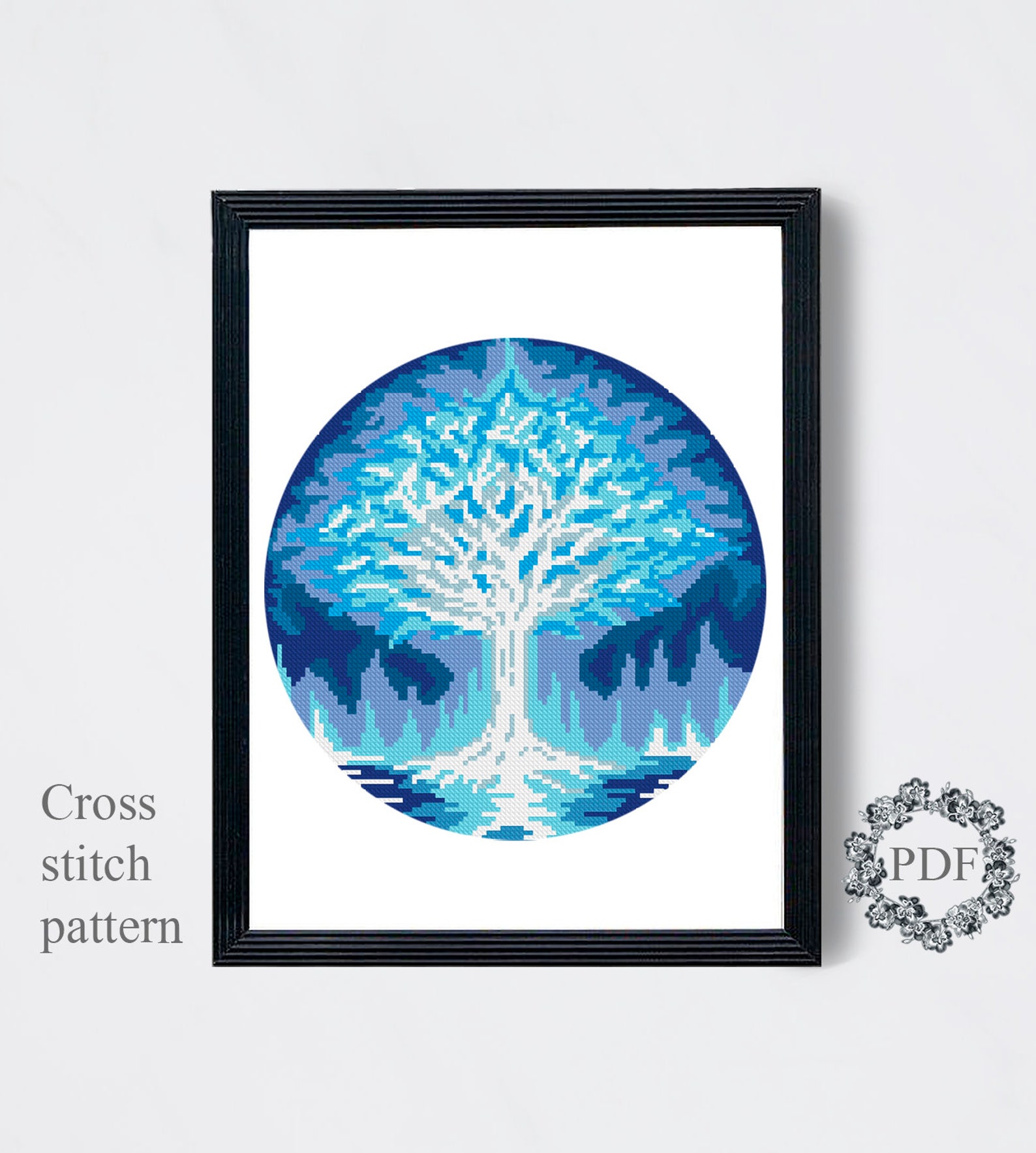 Tree Winter Modern Cross Stitch Pattern PDF, Landscape Watercolor ...
