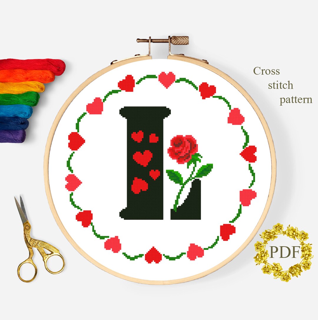 Letter L Modern Cross Stitch Pattern PDF, Monogram Floral Counted Cross ...