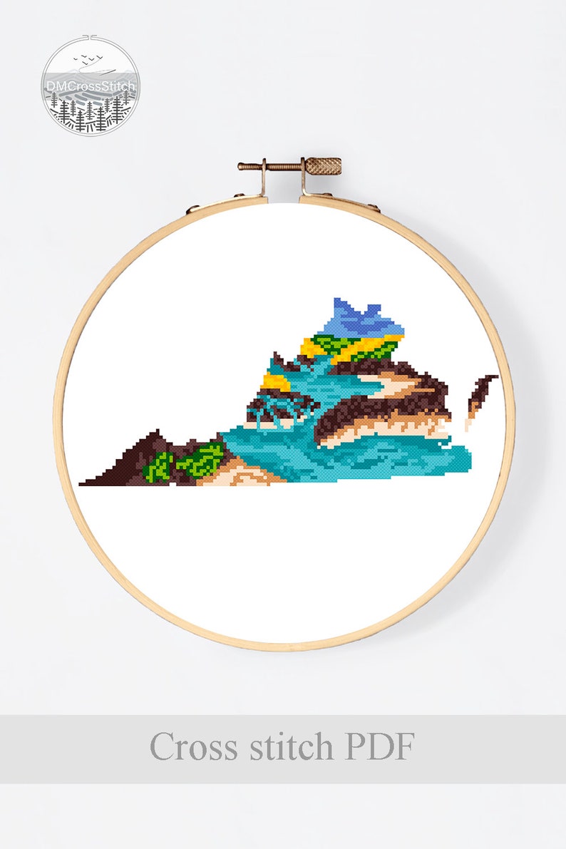 Virginia State Map Modern Cross Stitch Pattern PDF Landscape | Etsy