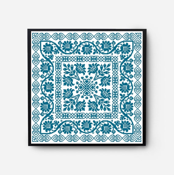 Monochromatic Sampler Cross Stitch Pattern PDF Floral Folk - Etsy