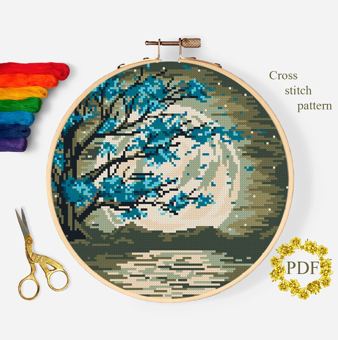 Branch Tree Modern Cross Stitch Pattern PDF, Landscape Counted Cross ...