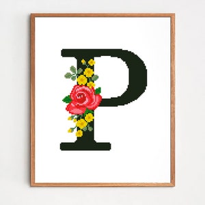 Letter P Modern Cross Stitch Pattern PDF, Monogram Floral Counted Cross ...