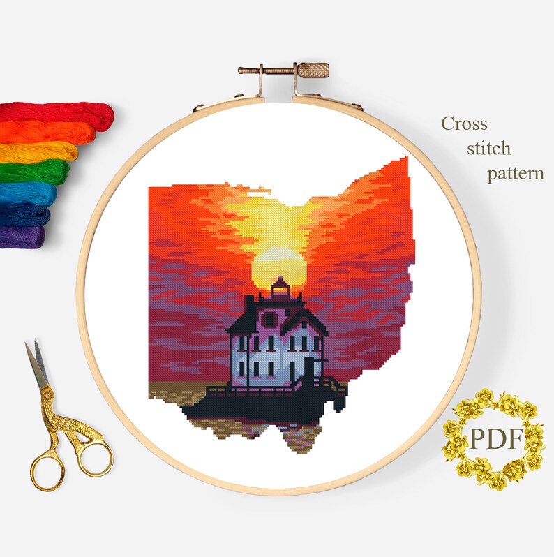 Ohio State Map Modern Cross Stitch Pattern PDF Landscape - Etsy