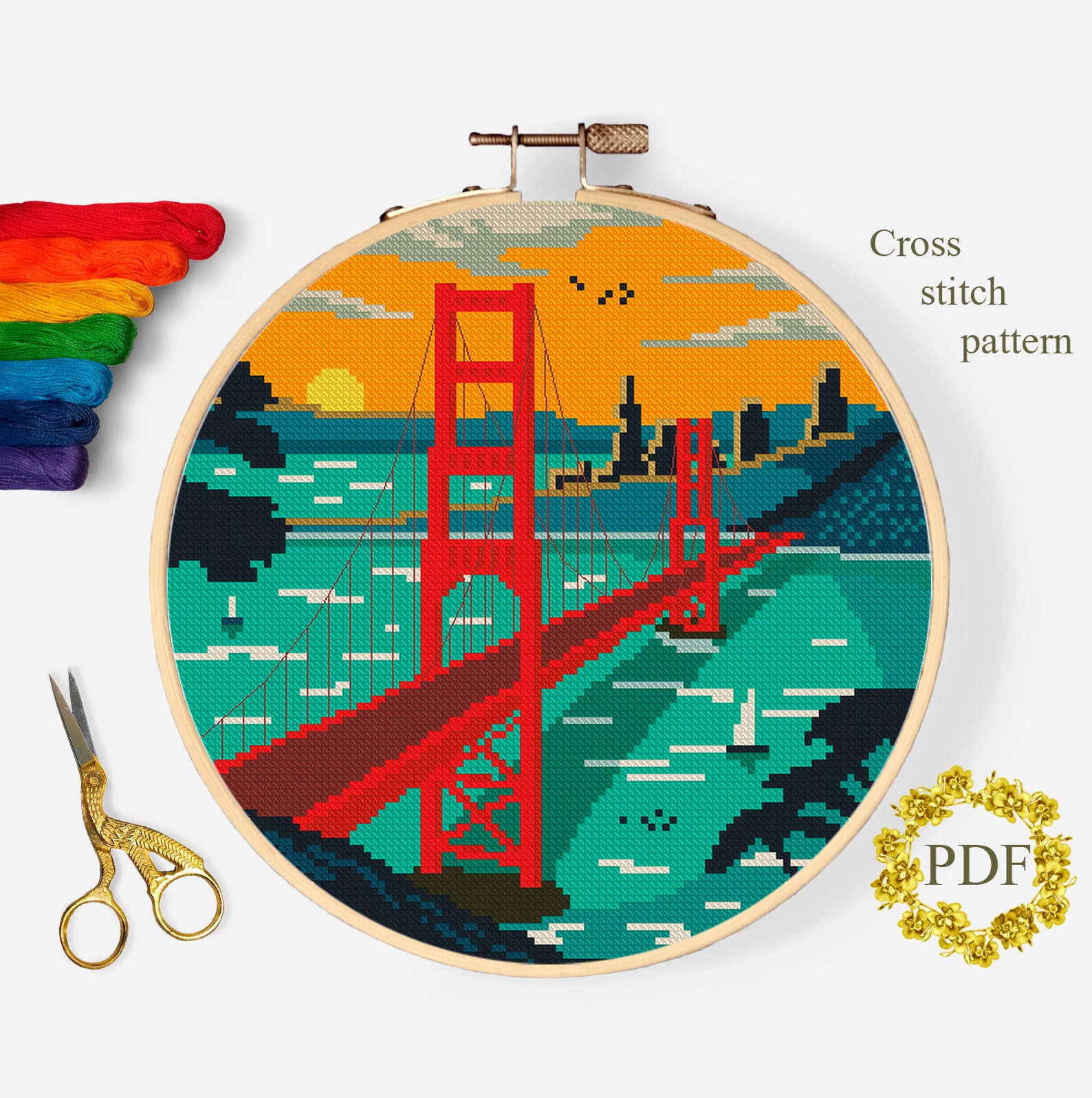 Bridge in San Francisco Modern Cross Stitch Pattern PDF, Landscape ...