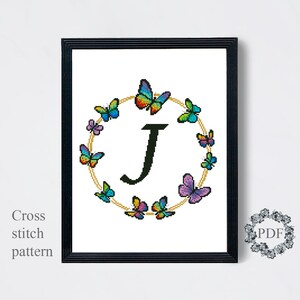 Letter J Modern Cross Stitch Pattern PDF, Monogram Baby Counted Cross ...
