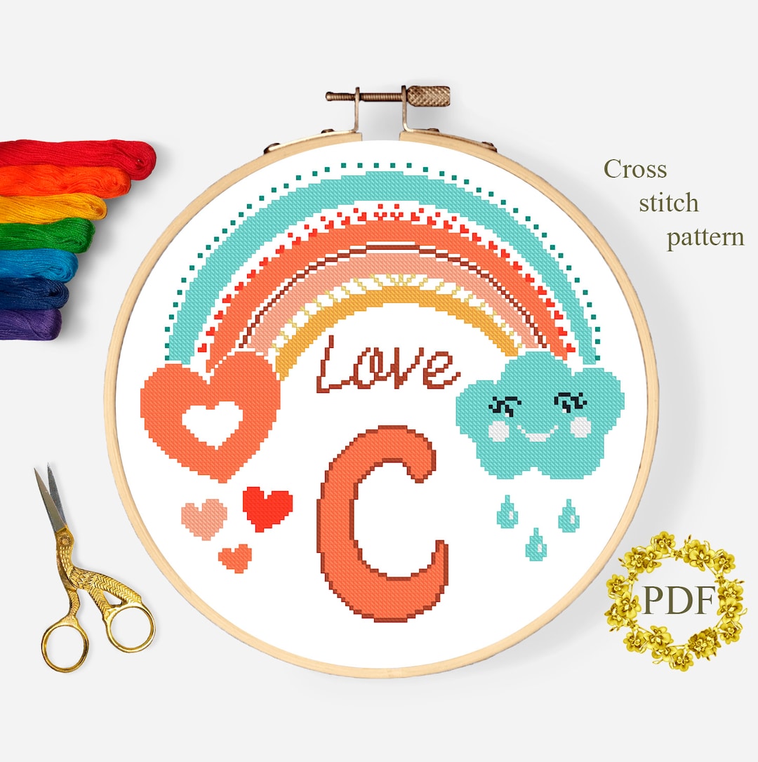 Letter C Modern Cross Stitch Pattern PDF, Monogram Baby Counted Cross ...