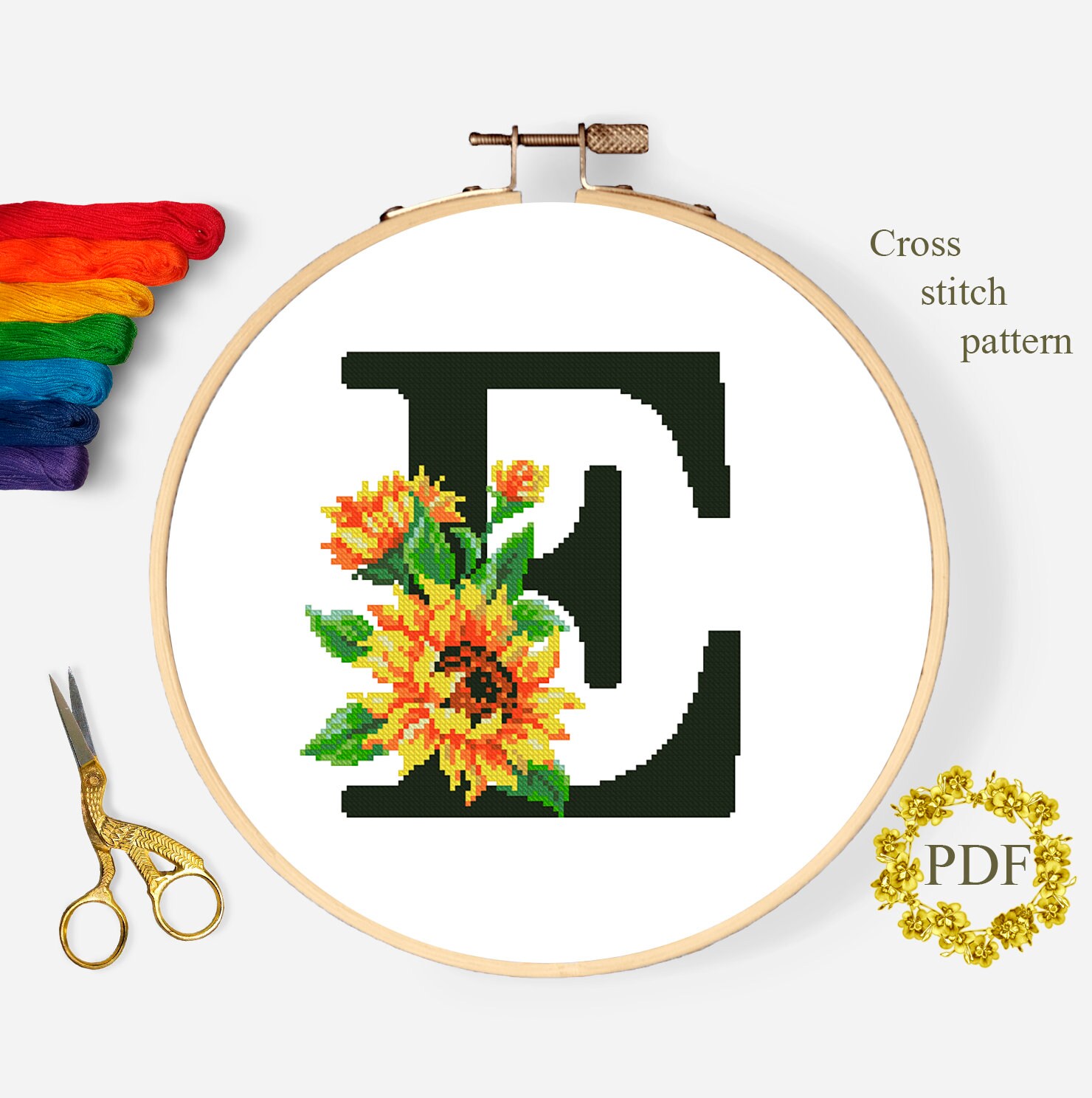 Set of 26 Letters Modern Cross Stitch Pattern Monogram Floral - Etsy