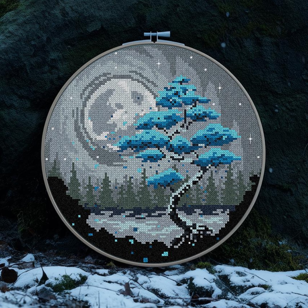 Winter Tree Modern Cross Stitch Pattern PDF, Blue Moon Counted Cross ...