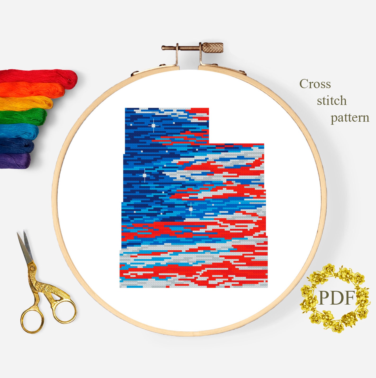 Utah State Map Modern Cross Stitch Pattern PDF Flag America - Etsy