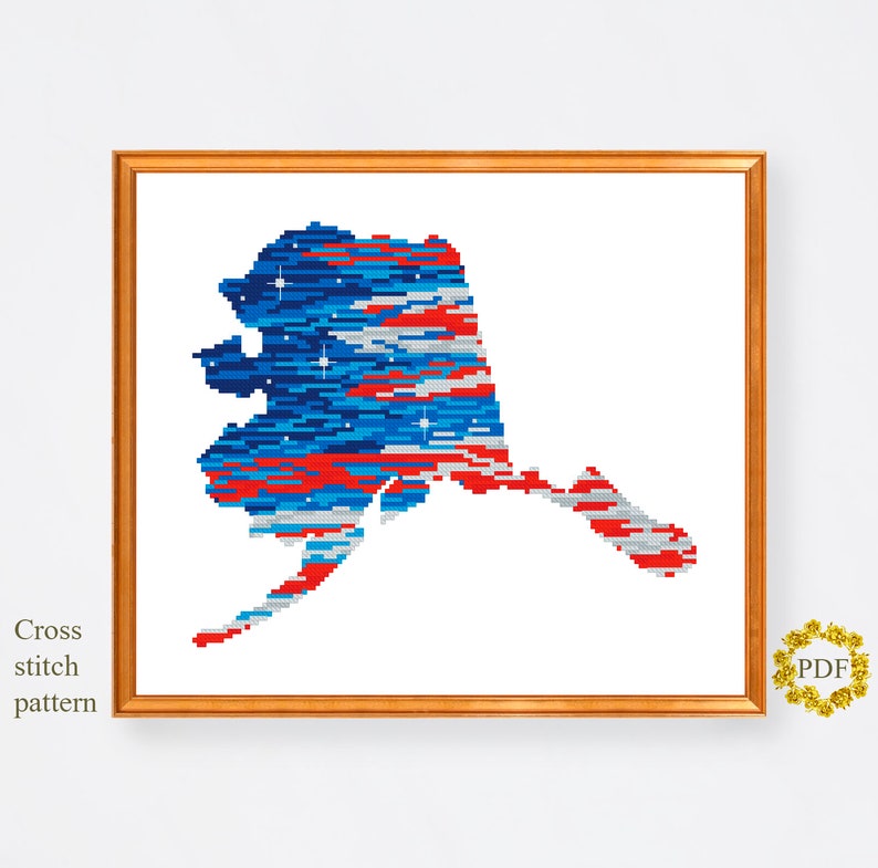 Alaska State Map Modern Cross Stitch Pattern PDF American - Etsy