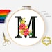 Letter M Modern Cross Stitch Pattern PDF, Monogram Floral Counted Cross ...