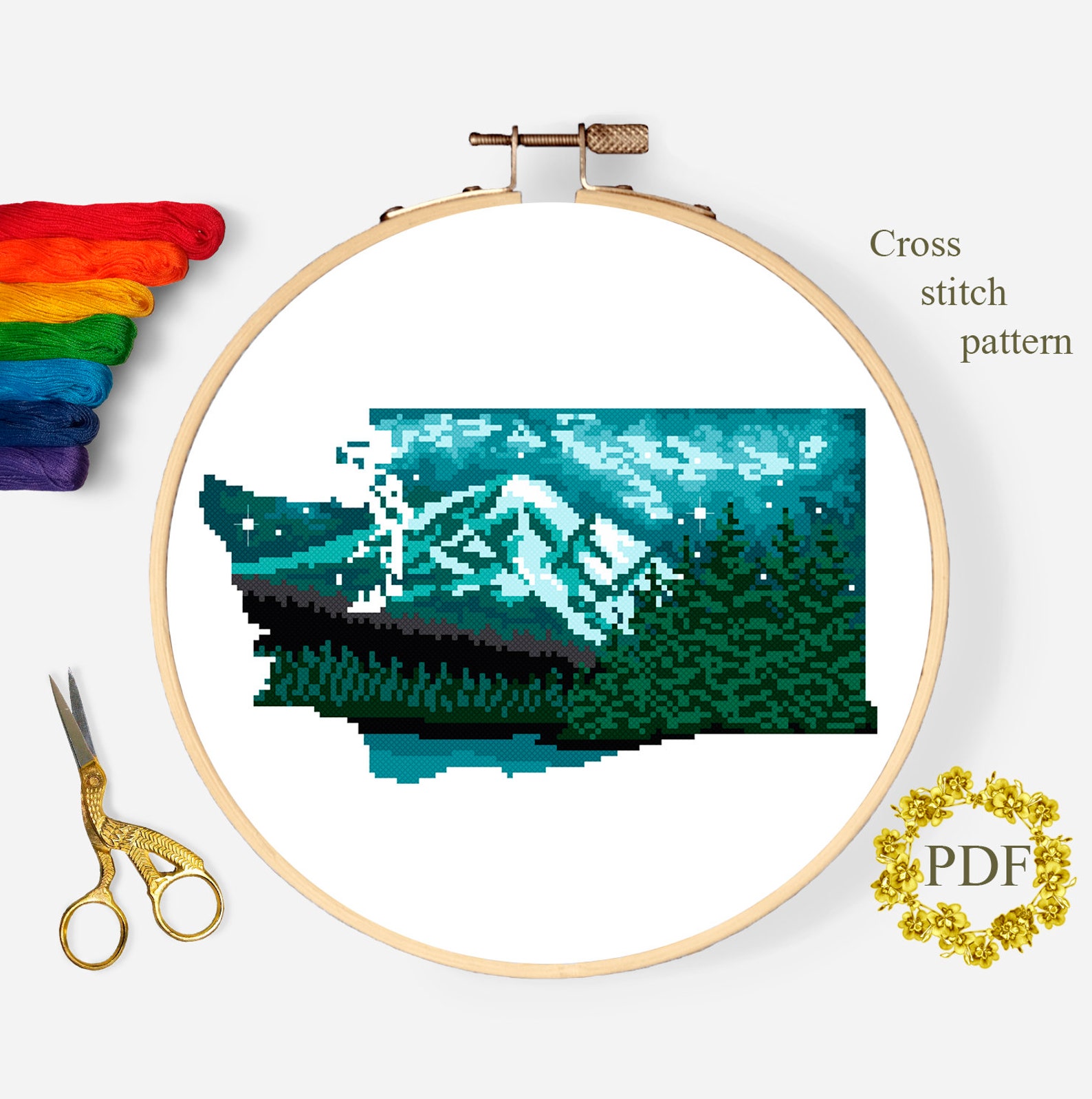 Washington State Map Modern Cross Stitch Pattern PDF, Mountains Counted ...