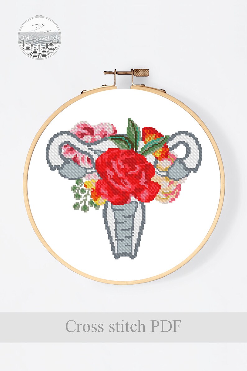 Uterus Modern Cross Stitch Pattern Ovaries Anatomy Counted - Etsy