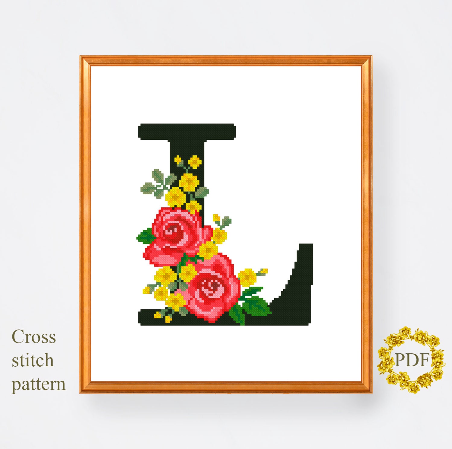 Letter L Modern Cross Stitch Pattern PDF Monogram Floral | Etsy