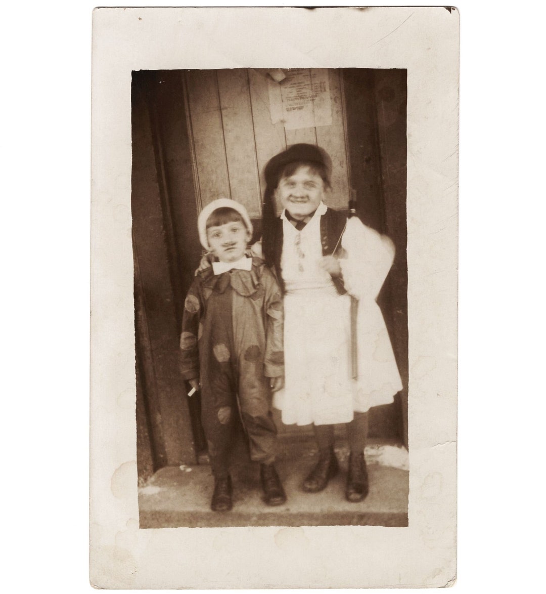 Antique Photo Snapshot, Moustached Little Boys, Carnival Masquarade ...
