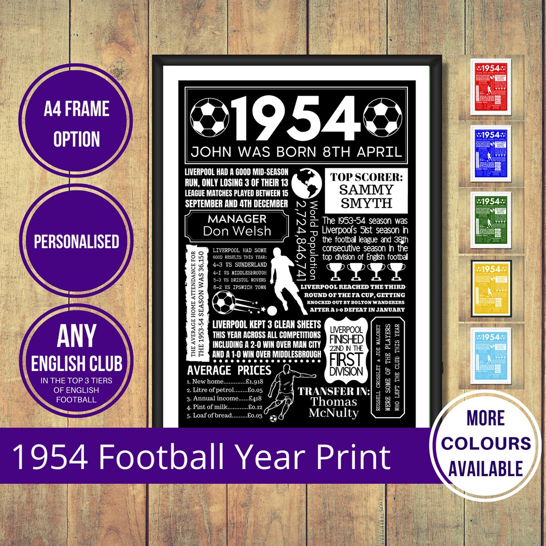 1954 Football Fact Poster of ANY Mens English Football Club in the Top ...