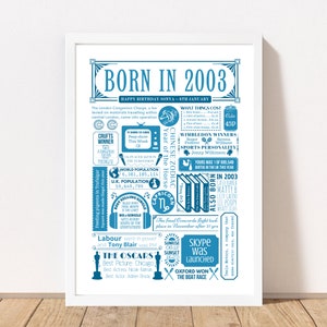 2003 21st Birthday Fact Poster Personalised Year You Were Born Print ...