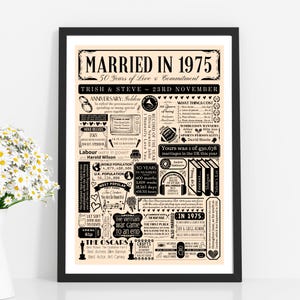Married in 1975 Print: Personalised 50th Golden Wedding Anniversary ...
