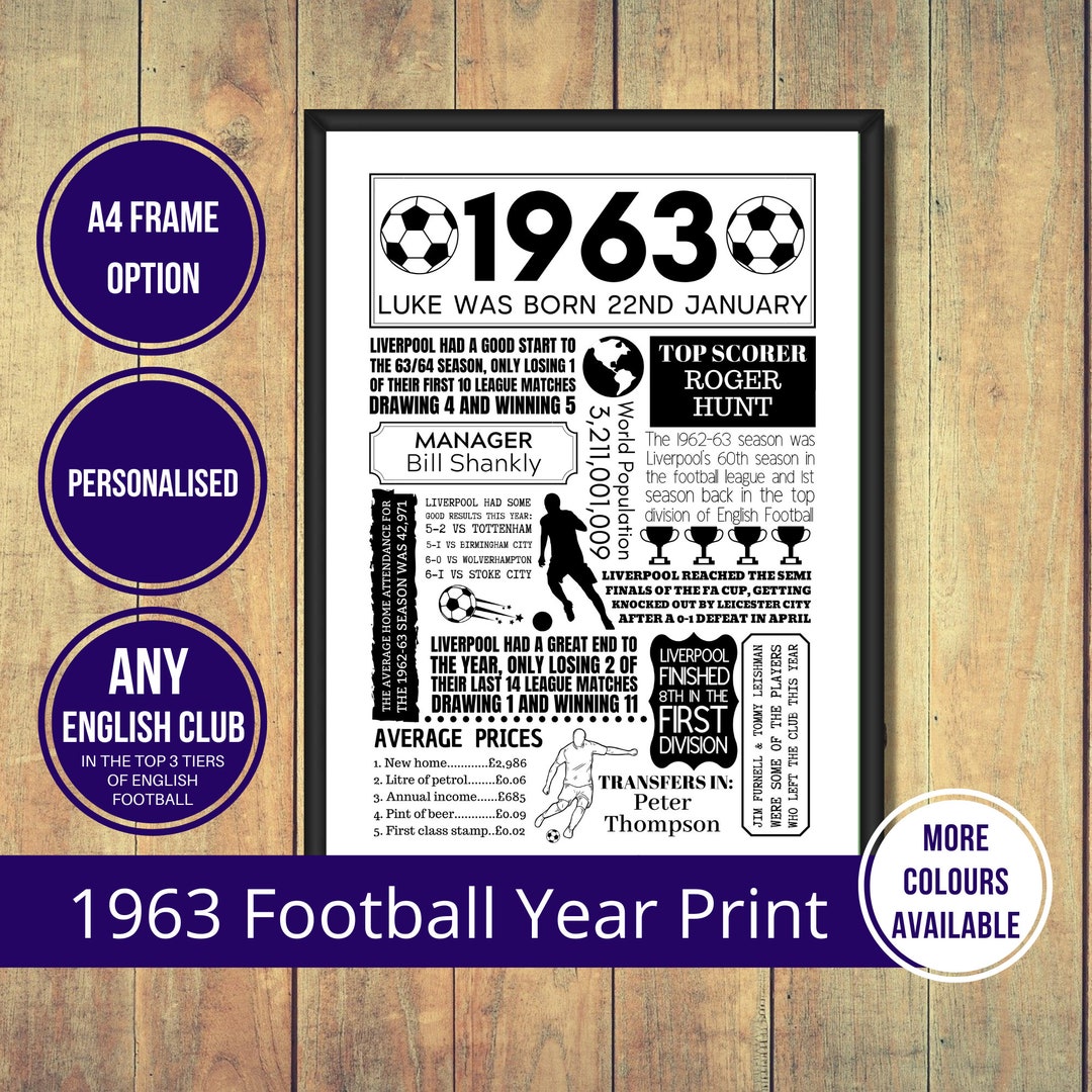 1963 Football Fact Print of ANY English Football Club in the - Etsy UK