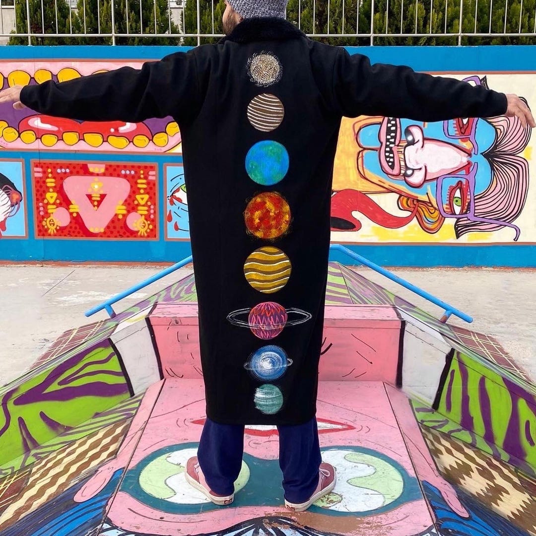 Hand Painted Planet Coat: Women's Space Overcoat - Etsy